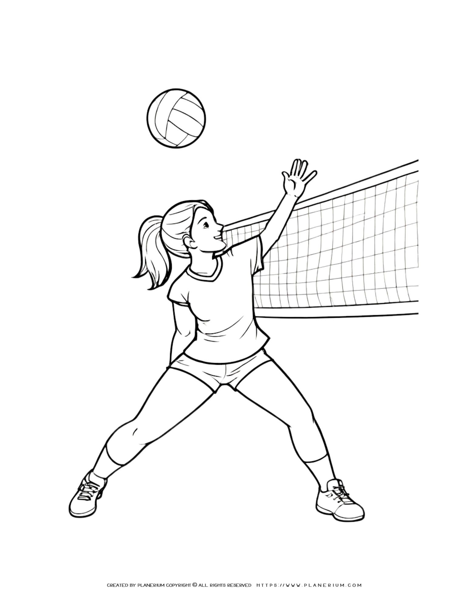 Woman Playing Volleyball Coloring Page - Illustration for Adults