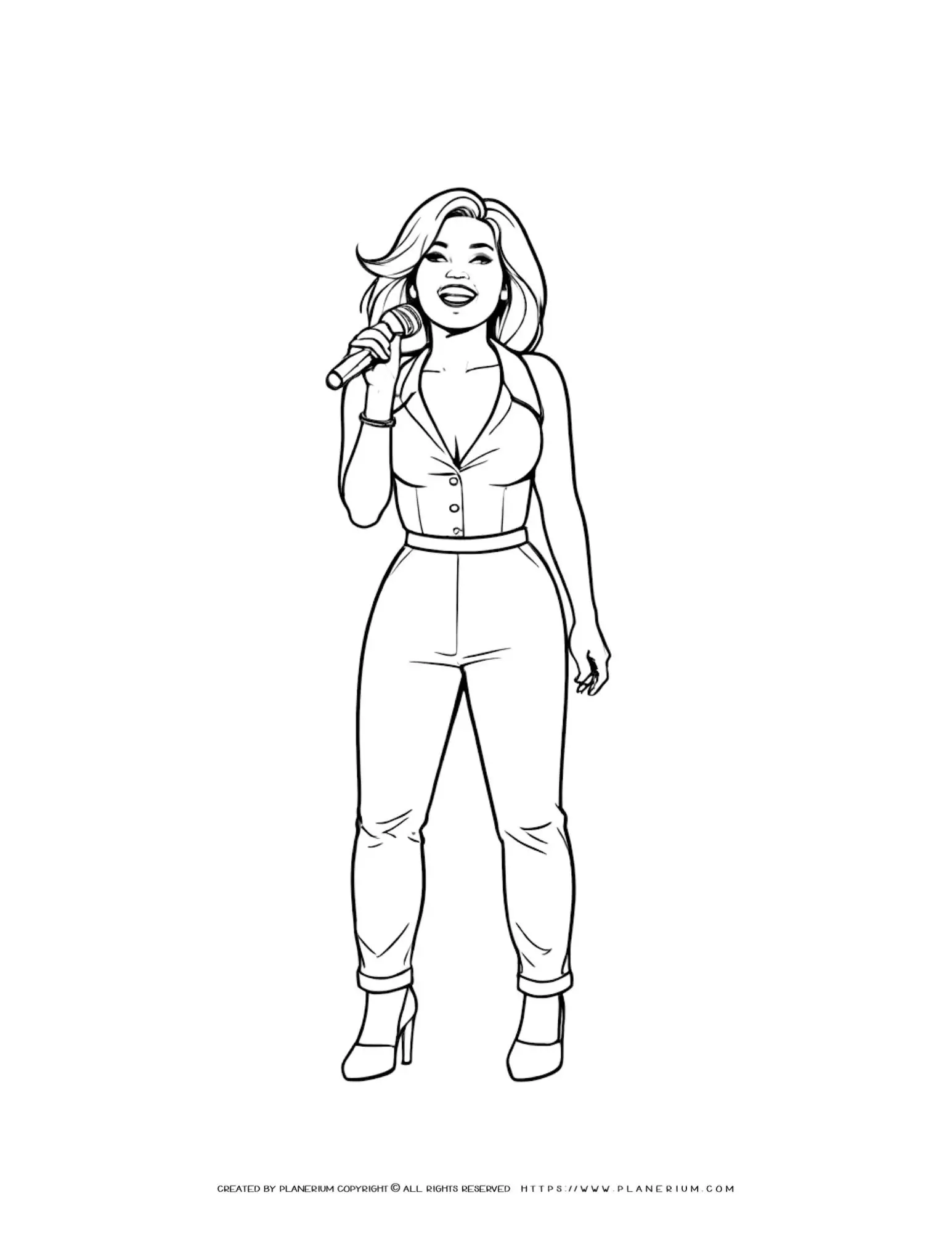 Woman Singing with Microphone Coloring Page | Printable Adult Coloring ...