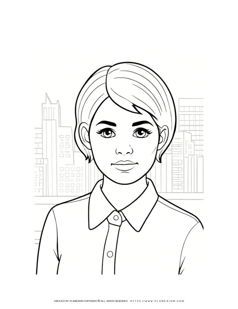 Woman Torso City View Coloring Page Relax And Create 8419