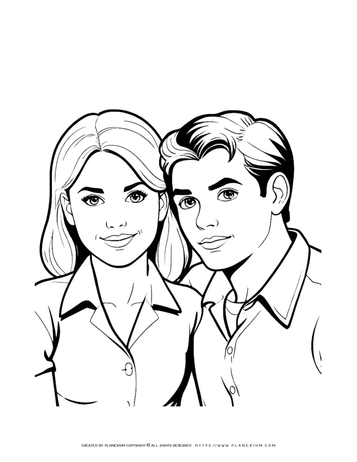 Creative Young Couple Portraits Coloring Page Fun
