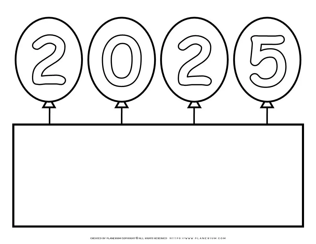 2025 New Year Coloring Sign Template with Festive Balloons