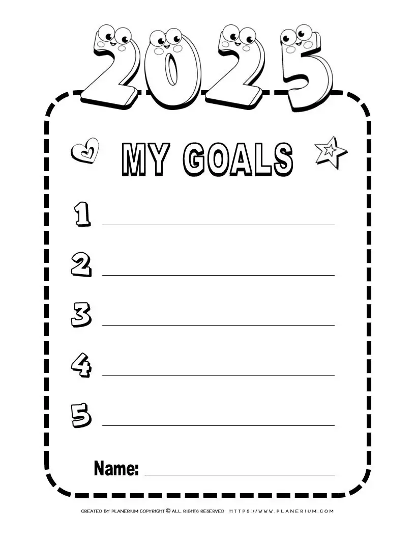 2025 New Year My Five Goals List: Vibrant Coloring Template for a ...