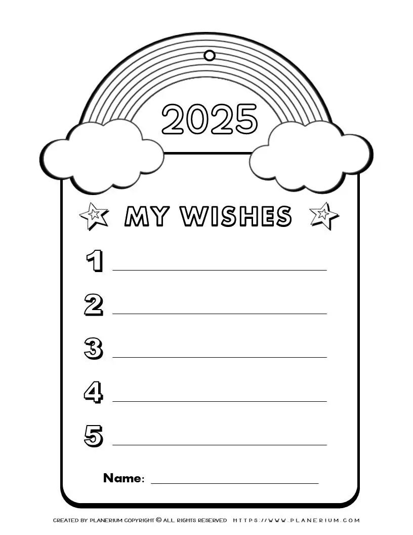 2025 New Year 'My Five Wishes' List Coloring Template