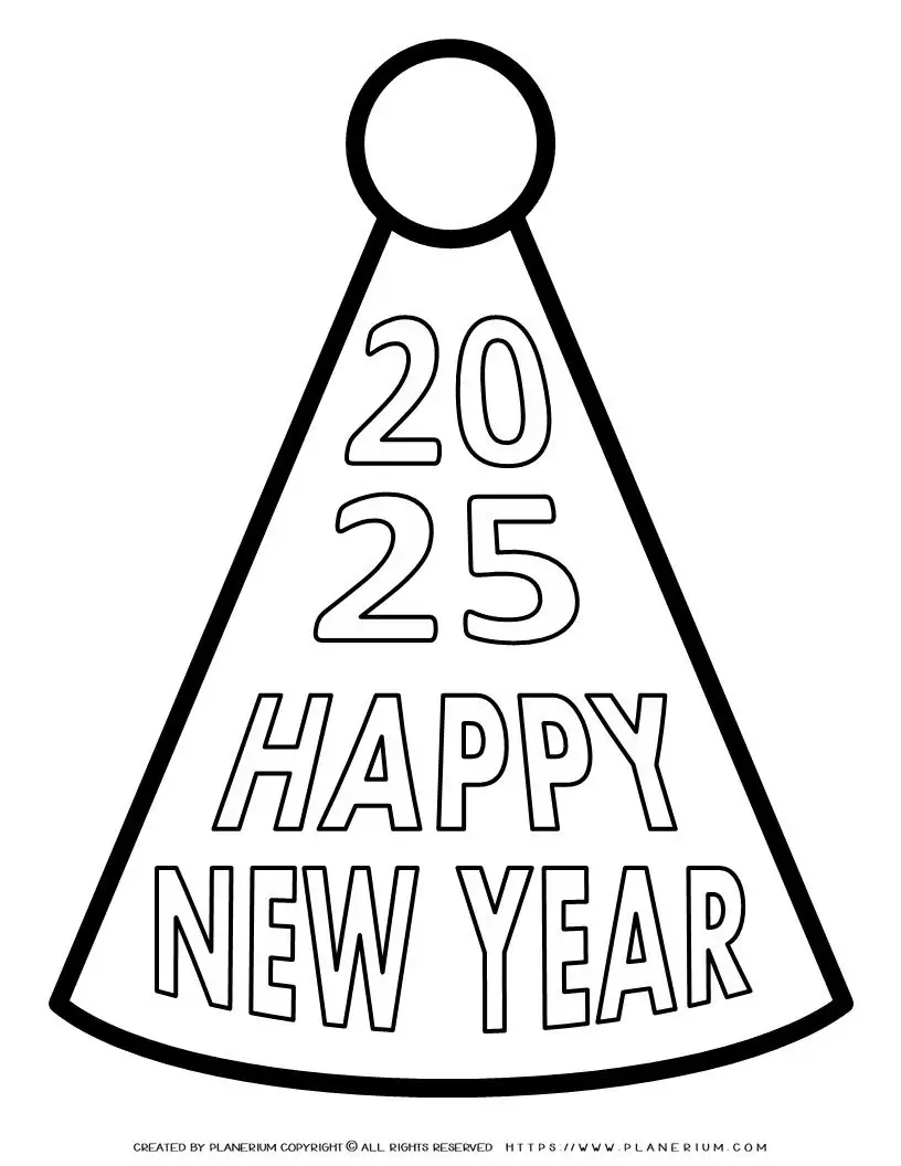 Creative New Year 2025 Hat Coloring Page for All Ages