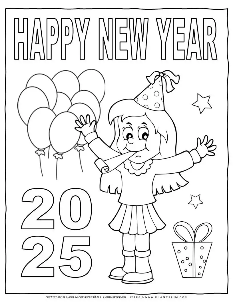 Celebrate the New Year 2025 with a delightful coloring page