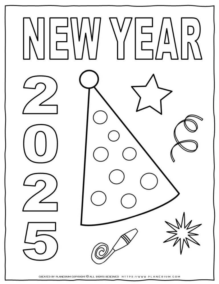 New Year 2025 Coloring Page – Big Numbers to Color