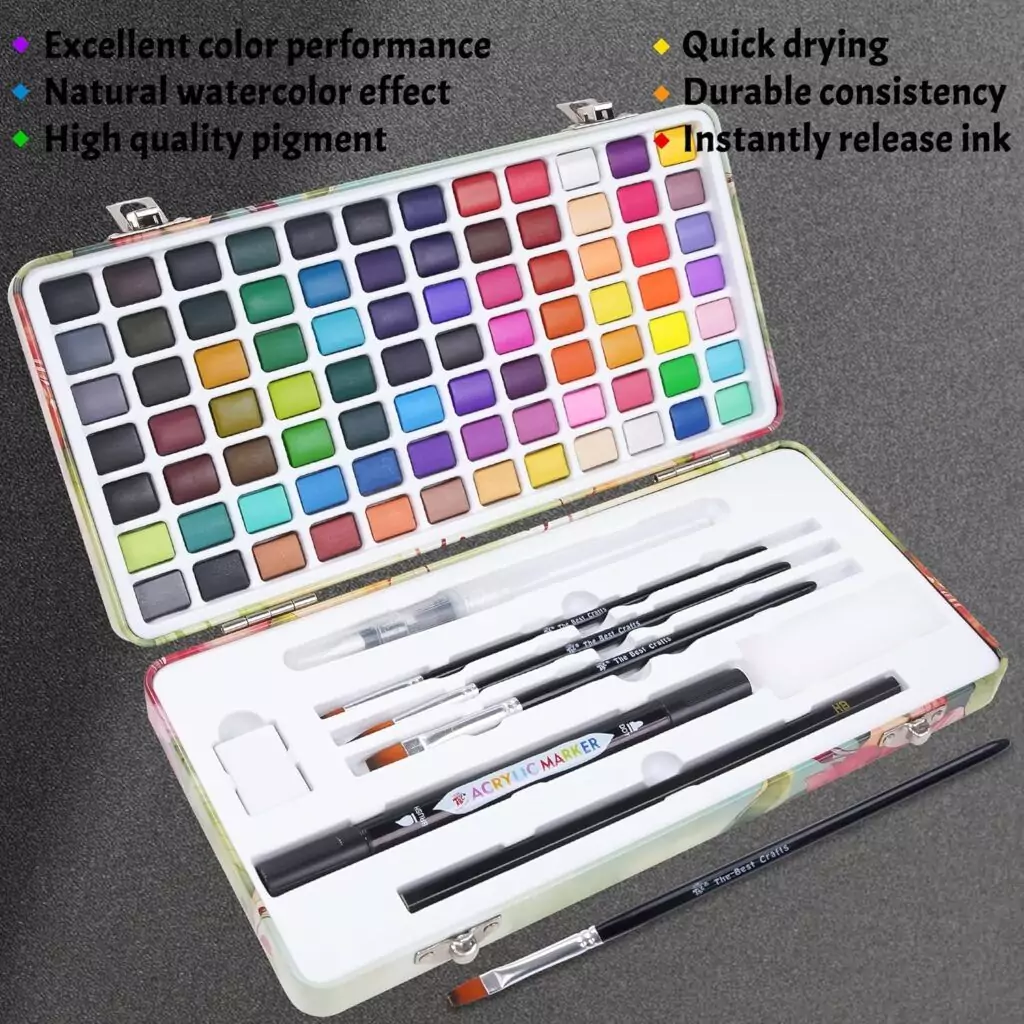 TBC 84-Color Kids Watercolor Set - 50 Regular & 20 Metallic