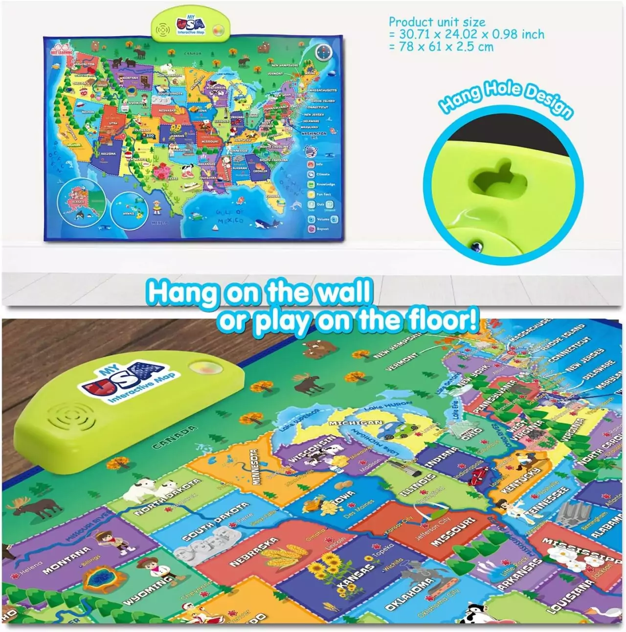 Interactive USA Map Poster for Kids - Learn and Explore