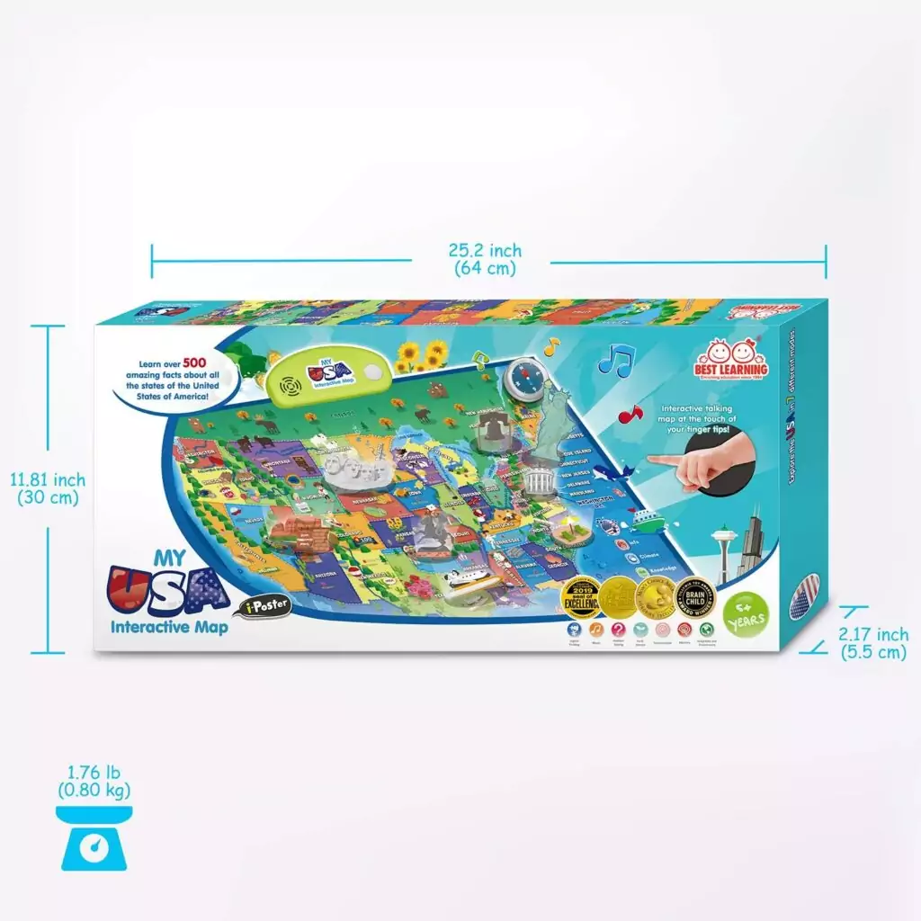 Interactive USA Map Poster for Kids - Learn and Explore