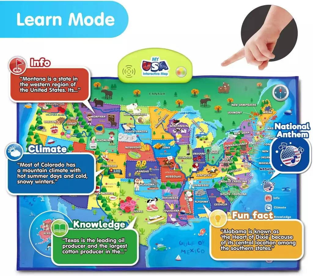 Interactive USA Map Poster for Kids - Learn and Explore