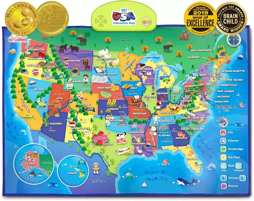 Interactive USA Map Poster for Kids - Learn and Explore
