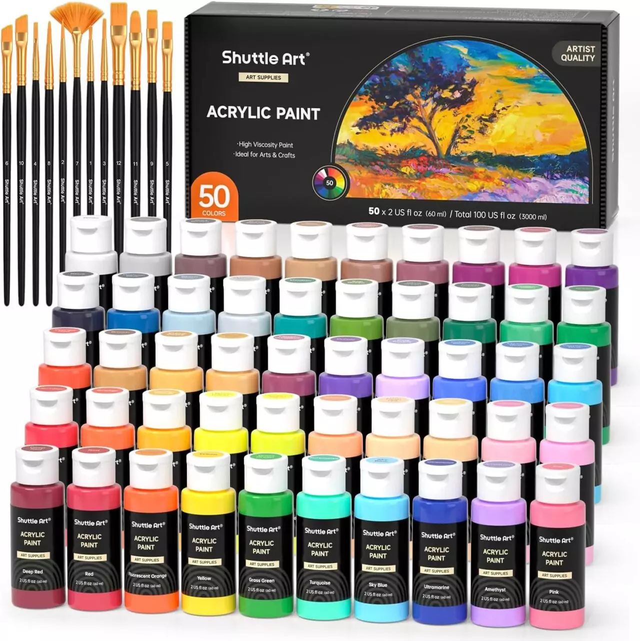 Explore 50 Colors with Shuttle Art Acrylic Paint Set