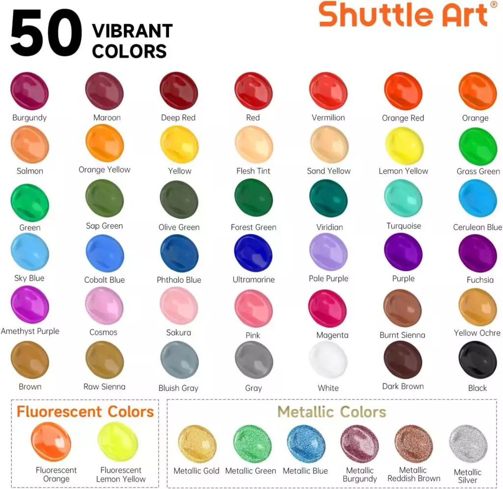 Explore 50 Colors with Shuttle Art Acrylic Paint Set