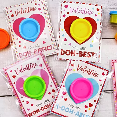 Fun Valentines Cards & Playdough for Kids - 24 Pack