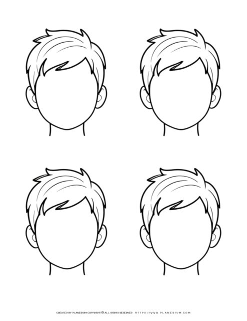 Boy Face Template - Curly Hair | Blank Template for Drawing and Coloring