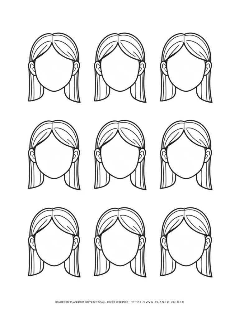 Girl Template - Four Faces for Kids to Draw and Color