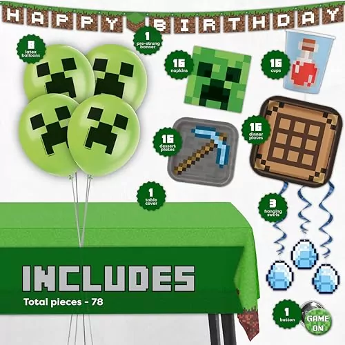 Mega Minecraft Party Set for 16: Easy Setup & Fun