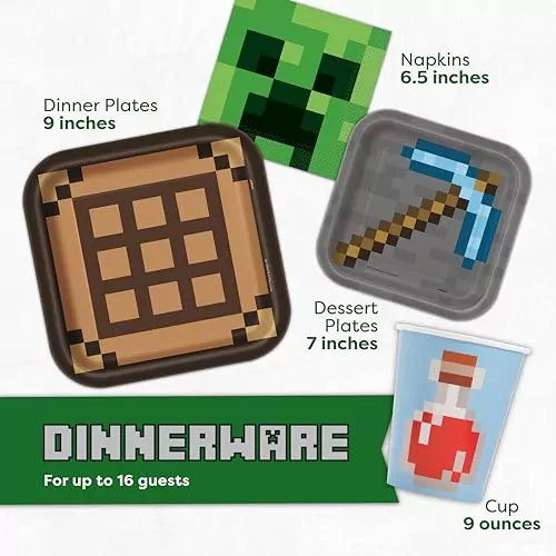 Mega Minecraft Party Set for 16: Easy Setup & Fun