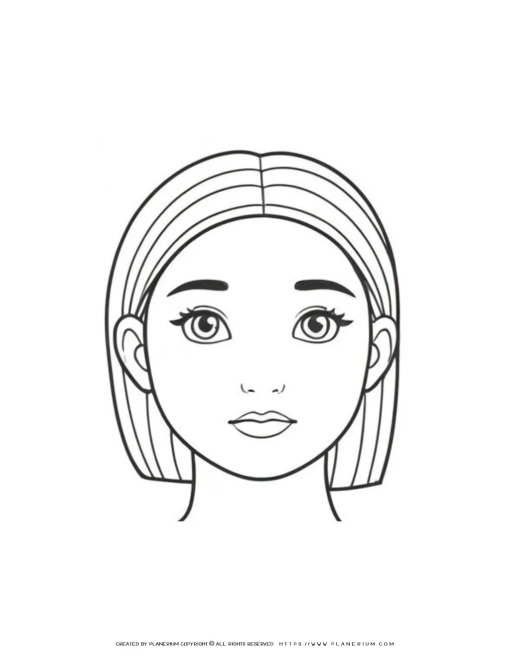 Woman with Big Eyes Front View Coloring Page