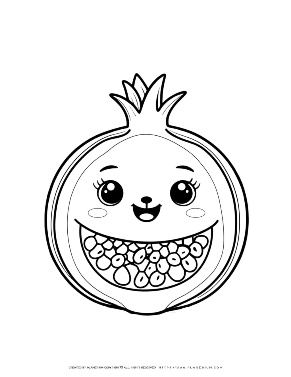 Free Smiling Pomegranate Coloring Page for Kids' Fun