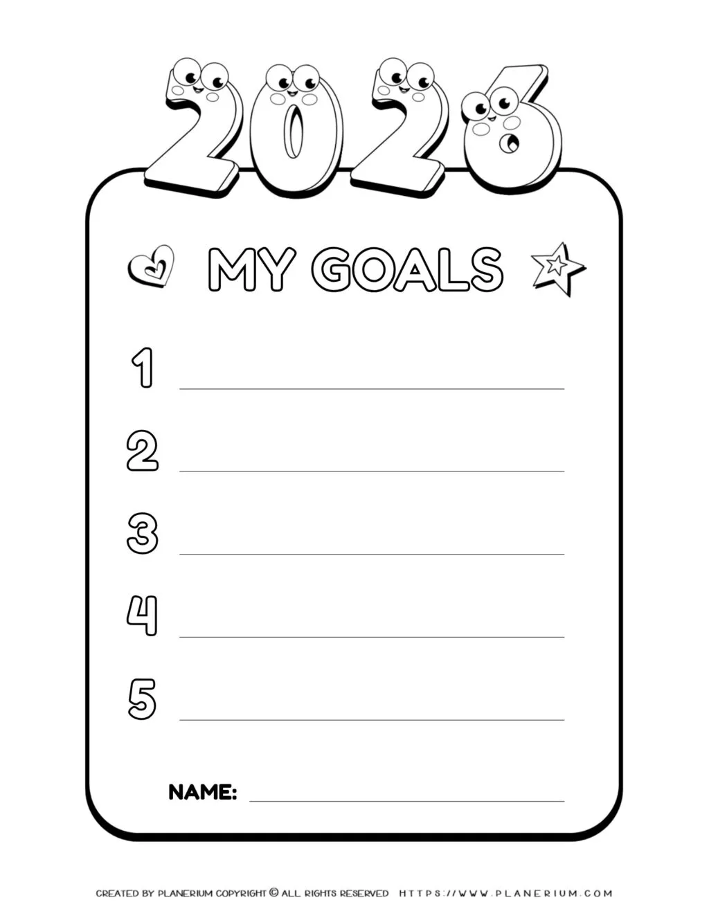 2026 Goals Printable Worksheet for Kids & Students