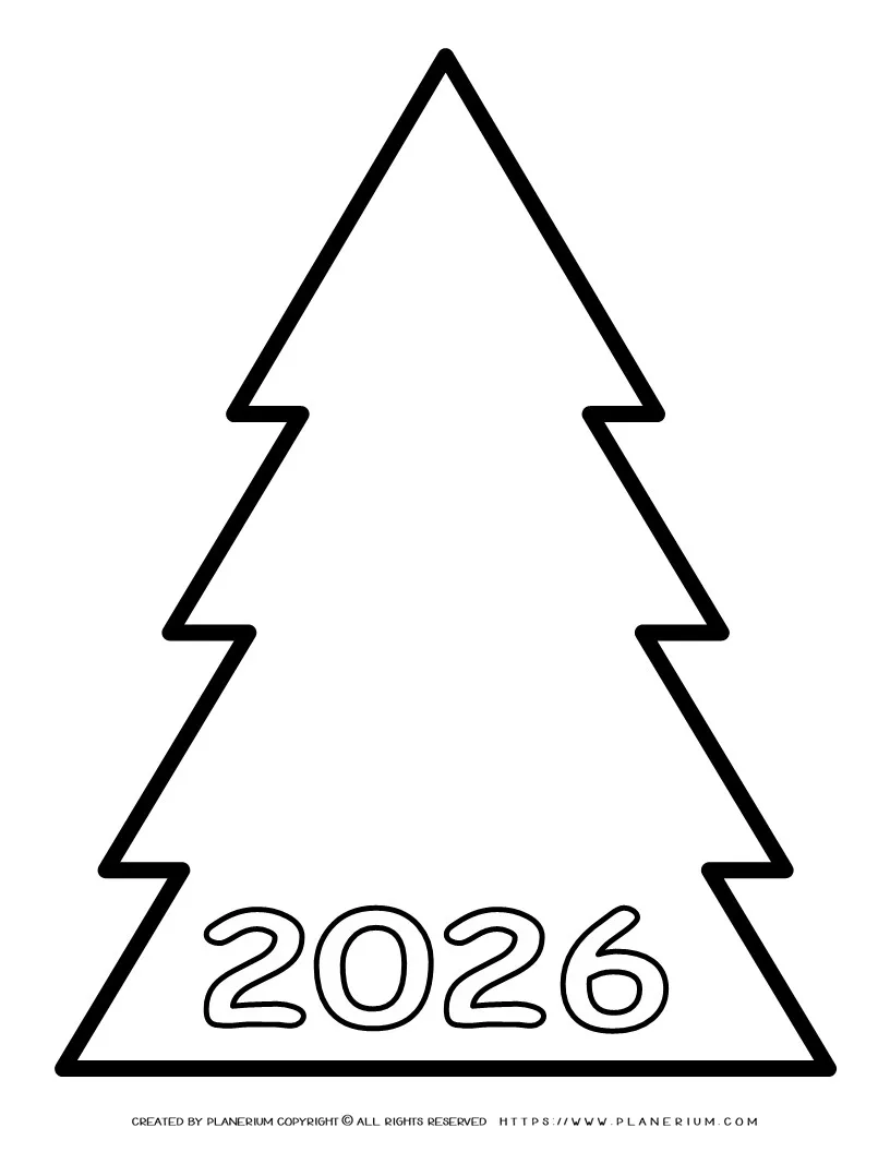 2026 New Year Party Hat Coloring Page Printable for Kids