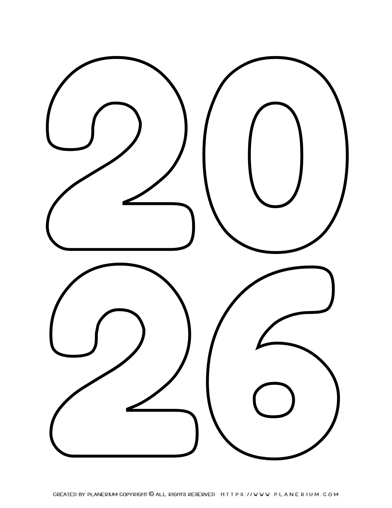 2026 Numbers Coloring Page Bold Outline Printable for Kids
