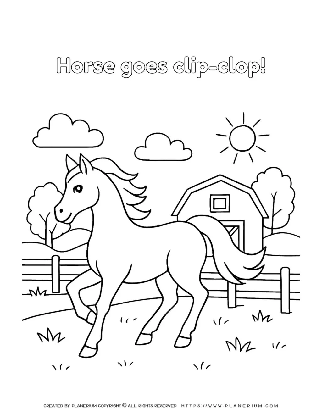 Printable Horse on Farm Coloring Page for Kids