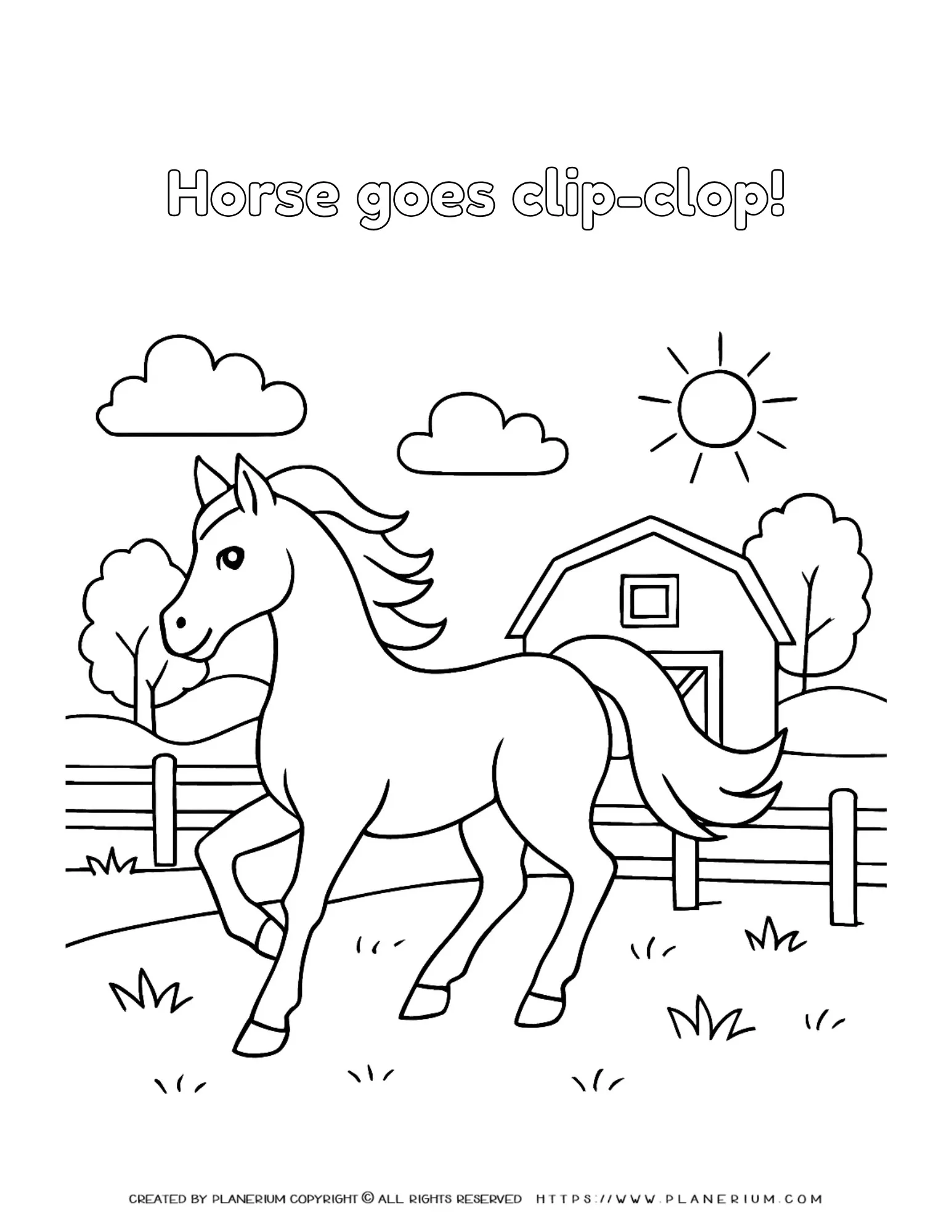 Printable Horse on Farm Coloring Page for Kids
