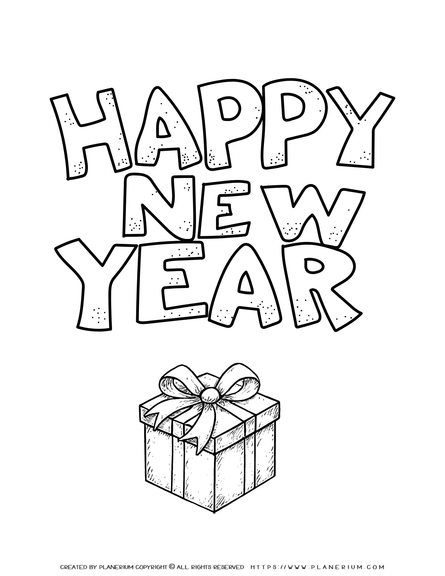 Happy New Year Coloring Page - Gift Box Printable