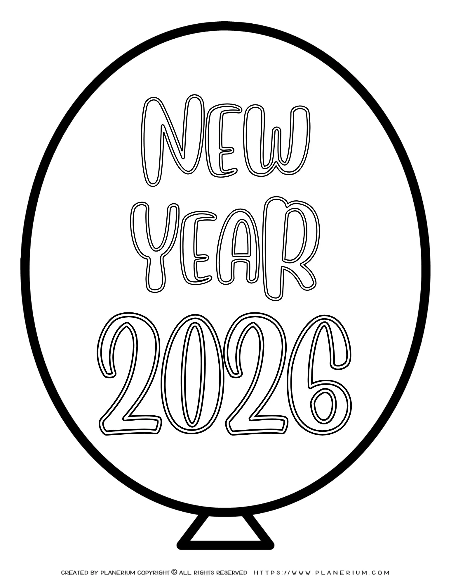 Free Printable New Year 2026 Balloon Coloring Page for Kids