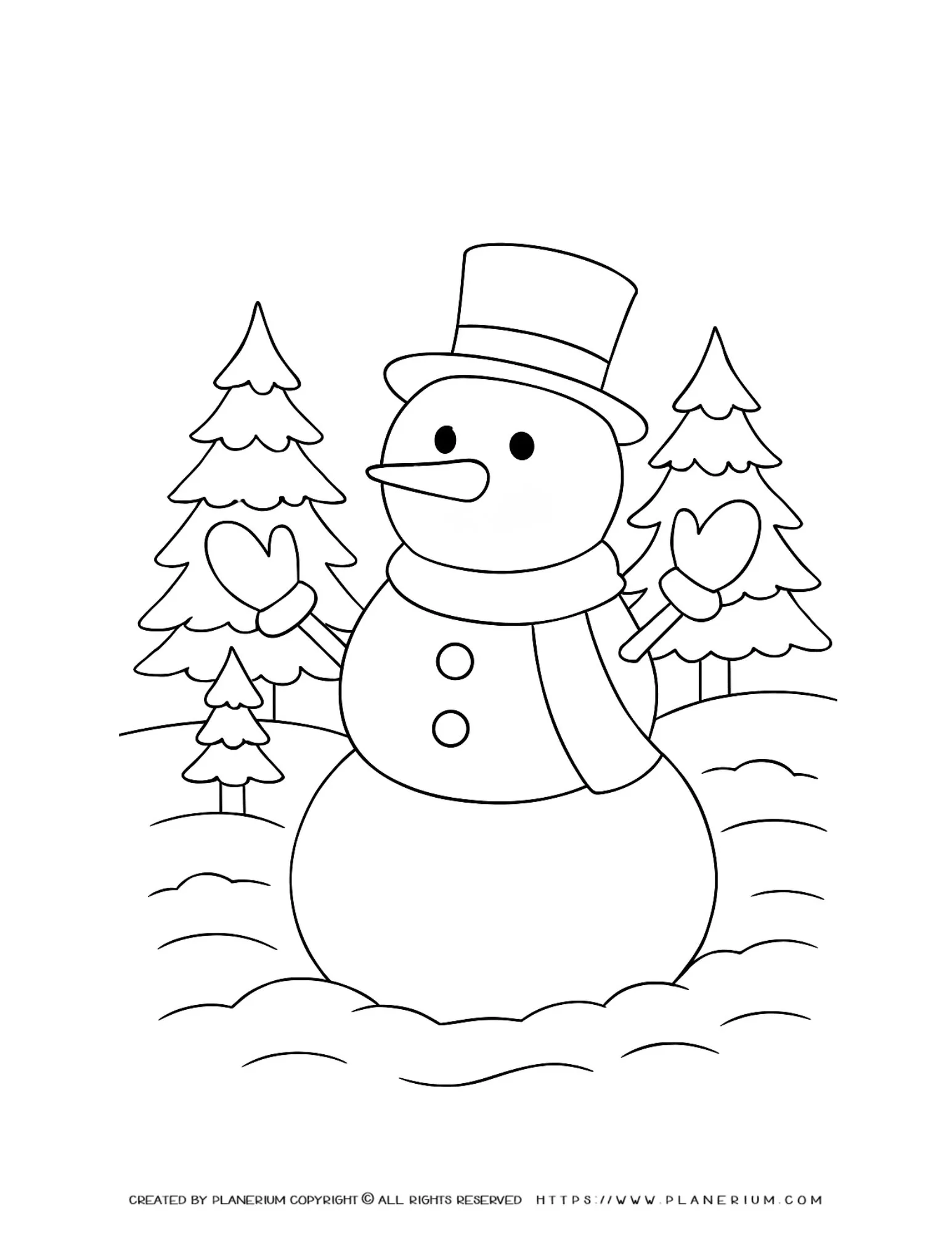 Snowman Coloring Page for Kids - Free Winter Printable