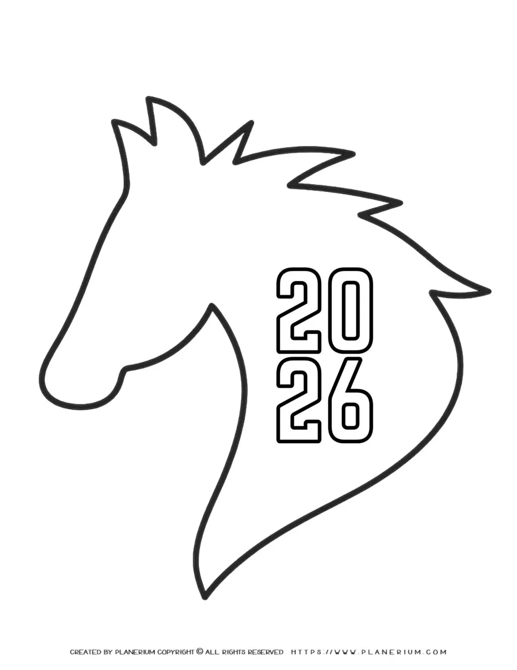 Free Year of the Horse 2026 Printable Coloring Page for Kids